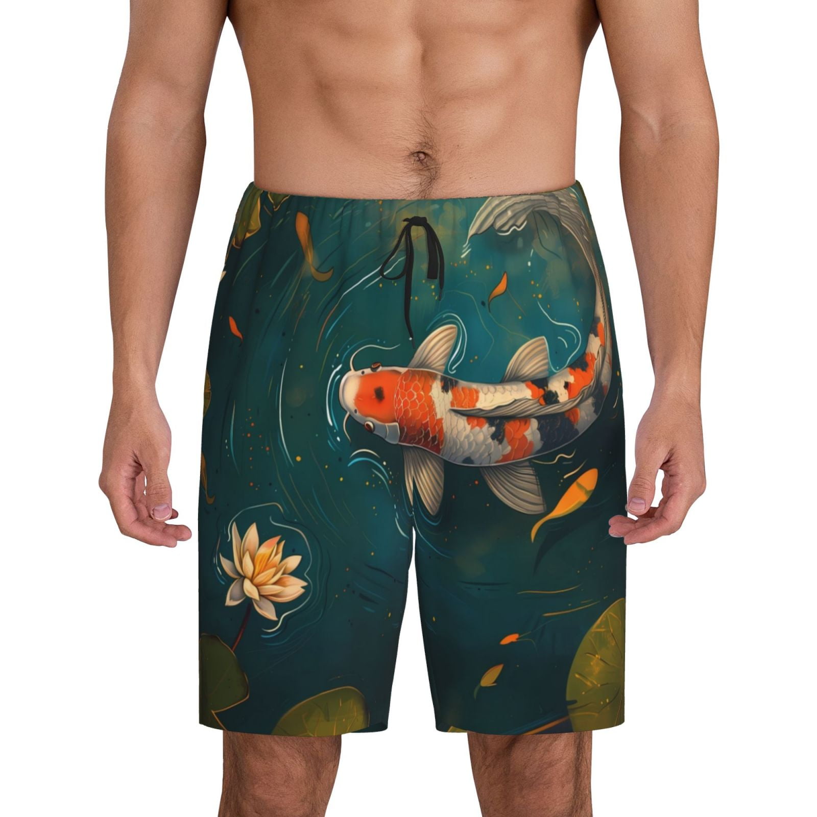 Fuzoiu Koi Pond Lilies Print Pajama Shorts for Men, Men's Pajama Bottoms,Mens Lounge Sleepwear ...