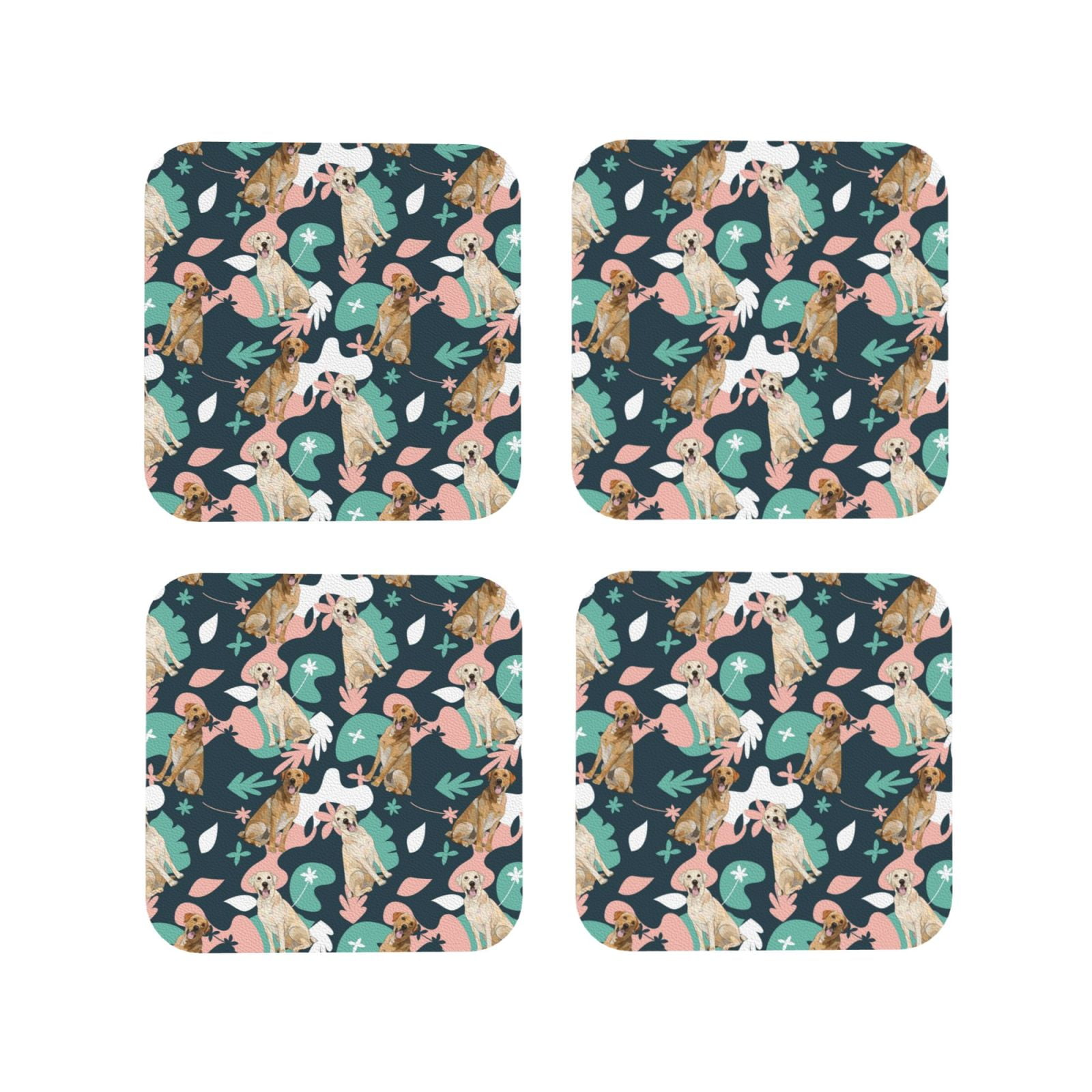 Fuzoiu Labrador Retriever Dog Print Leather Coasters Set,Drink Coasters ...