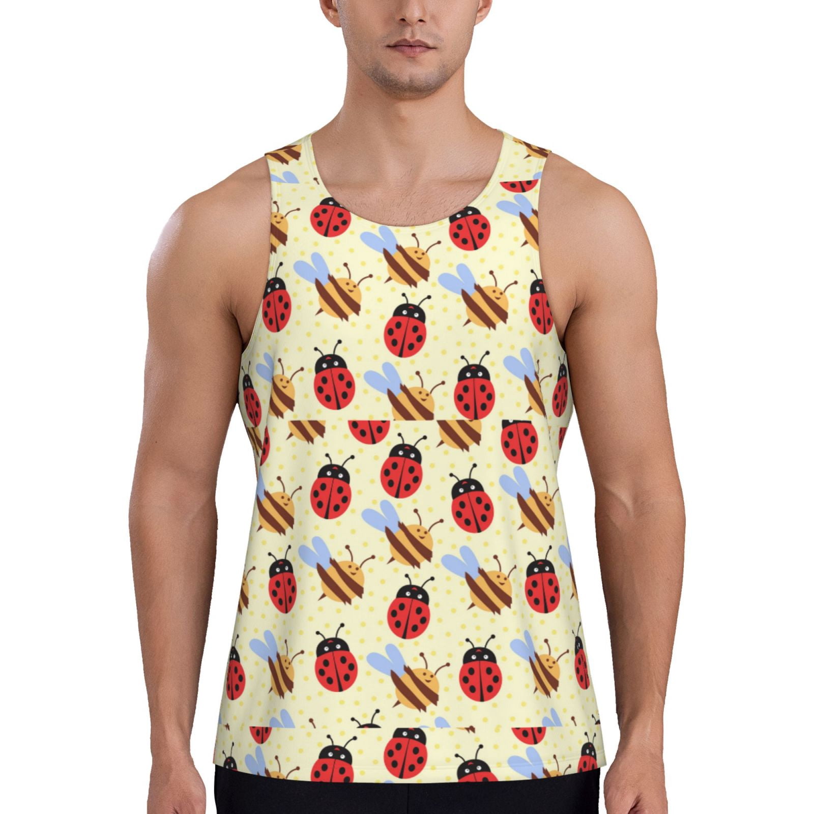 Fuzoiu Ladybug And Bee Print Men's Workout Tank Tops,Sleeveless Gym ...