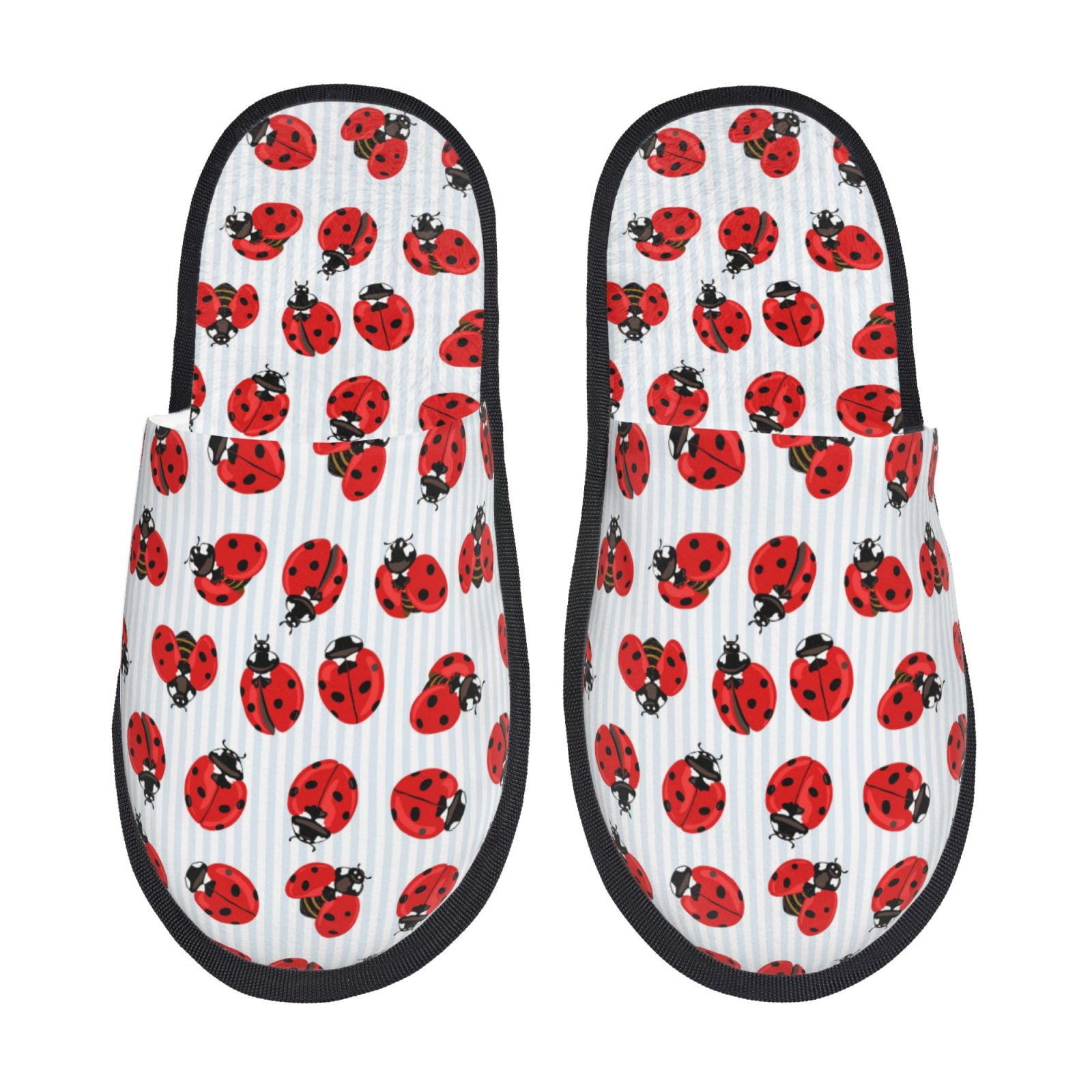 Fuzoiu Ladybug On Blue Stripes Print Unisex Furry Slippers,Plush Indoor ...