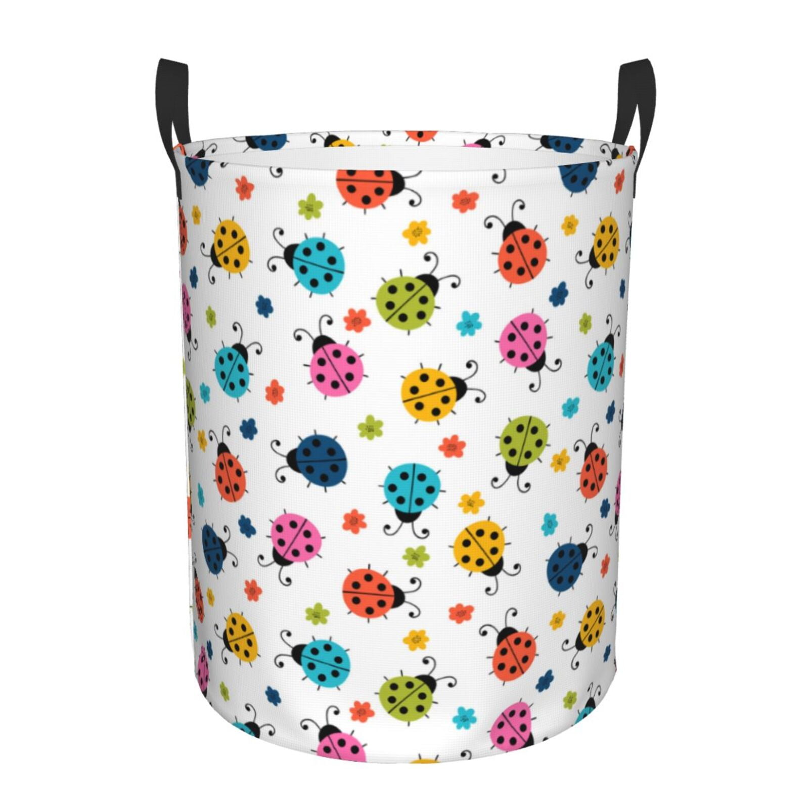 Fuzoiu Ladybugs And Flowers Print Circular Hamper,Laundry Basket with ...