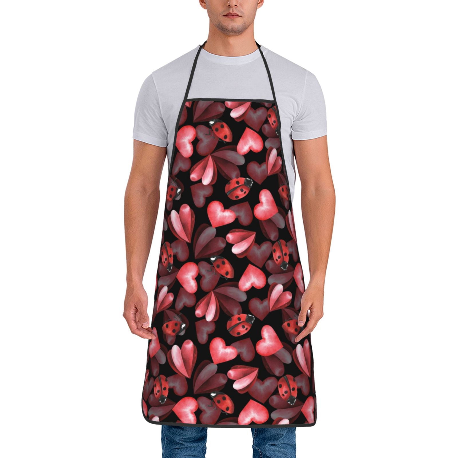 Fuzoiu Ladybugs and Red Hearts Print Waterproof Apron, Kitchen Apron ...