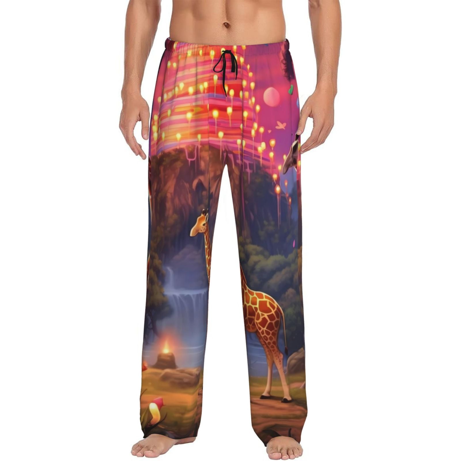 Fuzoiu Lantern Giraffes Magical Forest Print Men's Pajama Pants,Lounge ...