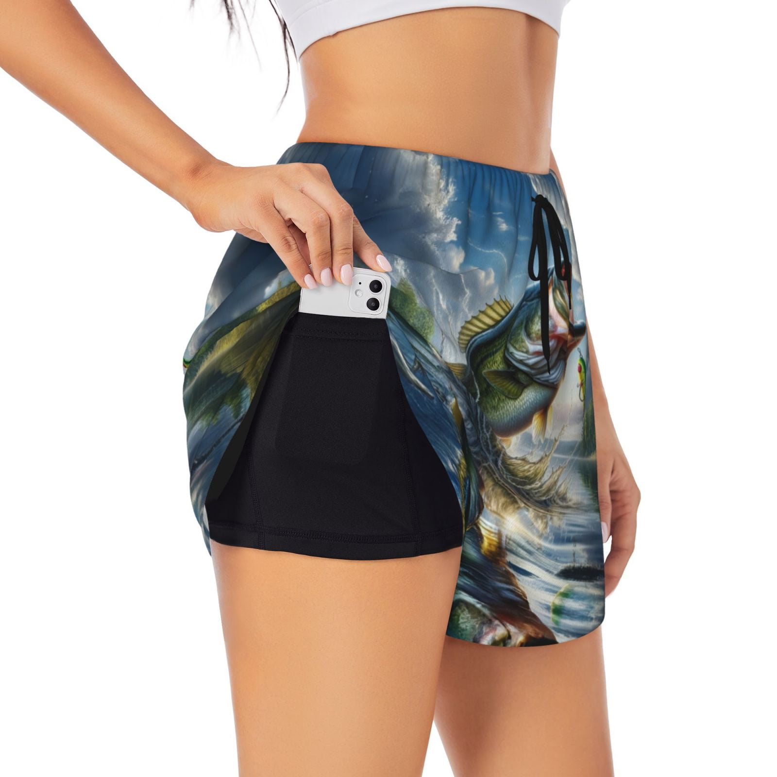 Fuzoiu Largemouth Bass Jumping Out of The Water Print Women's Athletic ...