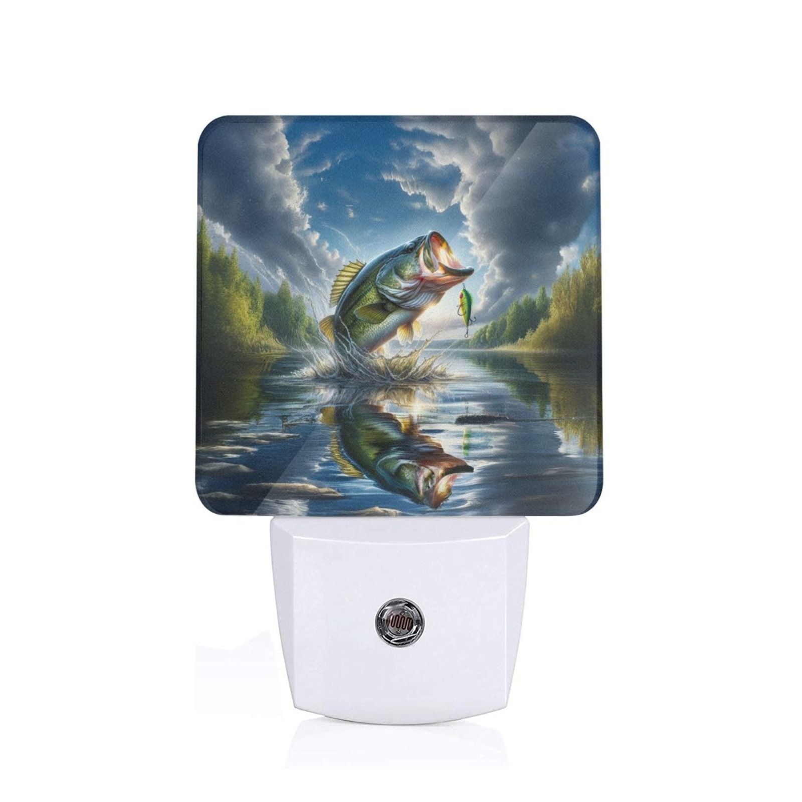 Fuzoiu Largemouth Bass Jumping Out of The Water Print Dusk to Dawn LED ...