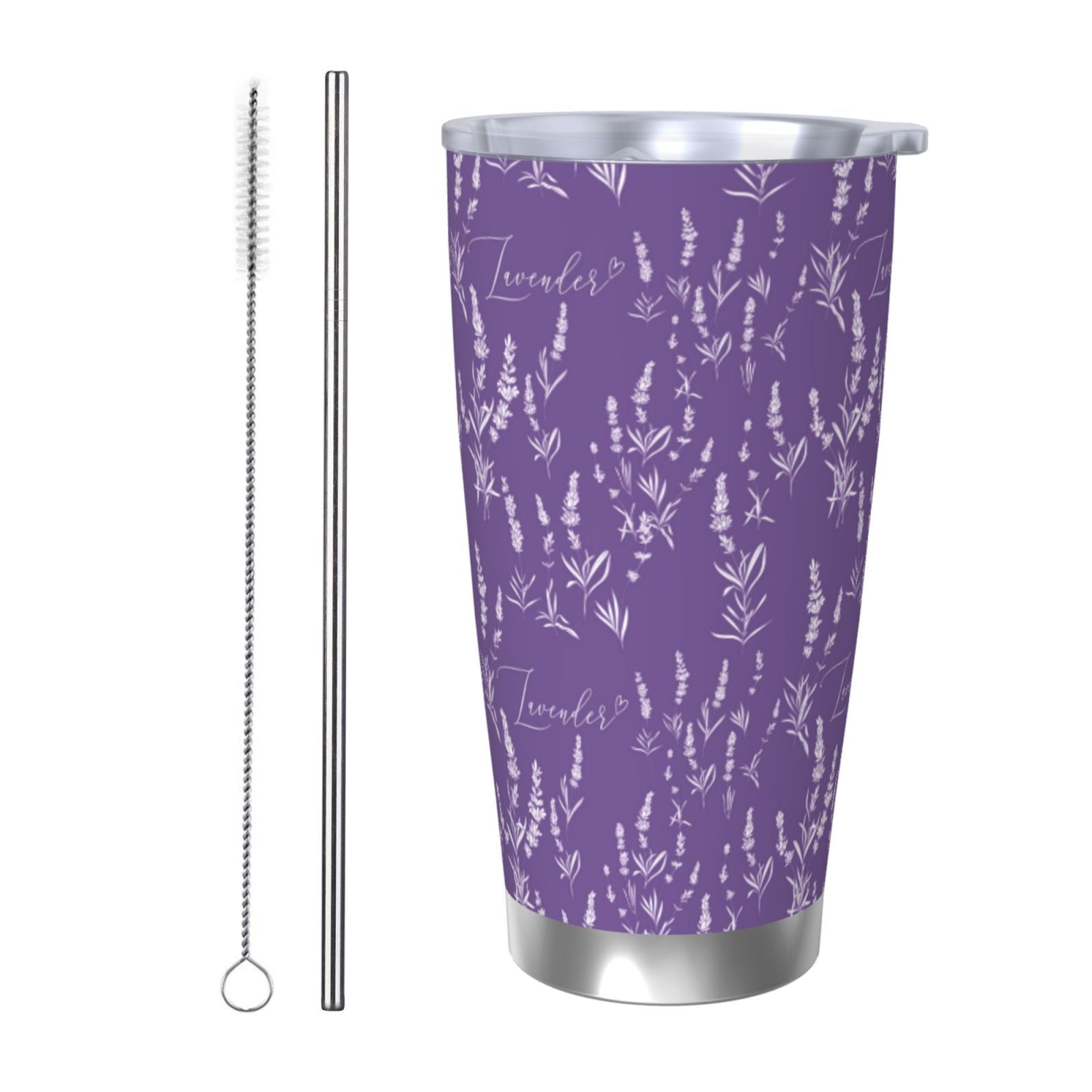 Fuzoiu Lavender Flowers Print 20oz Tumbler, Stainless Steel Vacuum ...