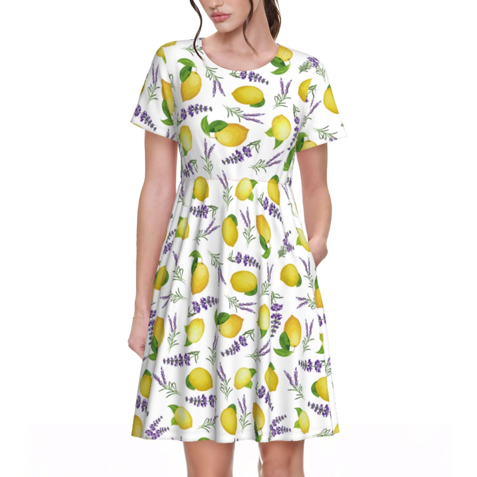 Fuzoiu Lavender Flowers Print Womens Summer Trendy Short Sleeve Dresses ...