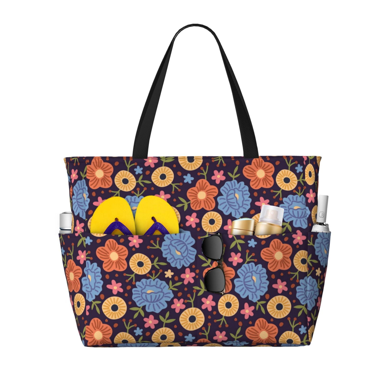 Fuzoiu Leaves Flower Print Waterproof Beach Tote Bag for Women Girls ...