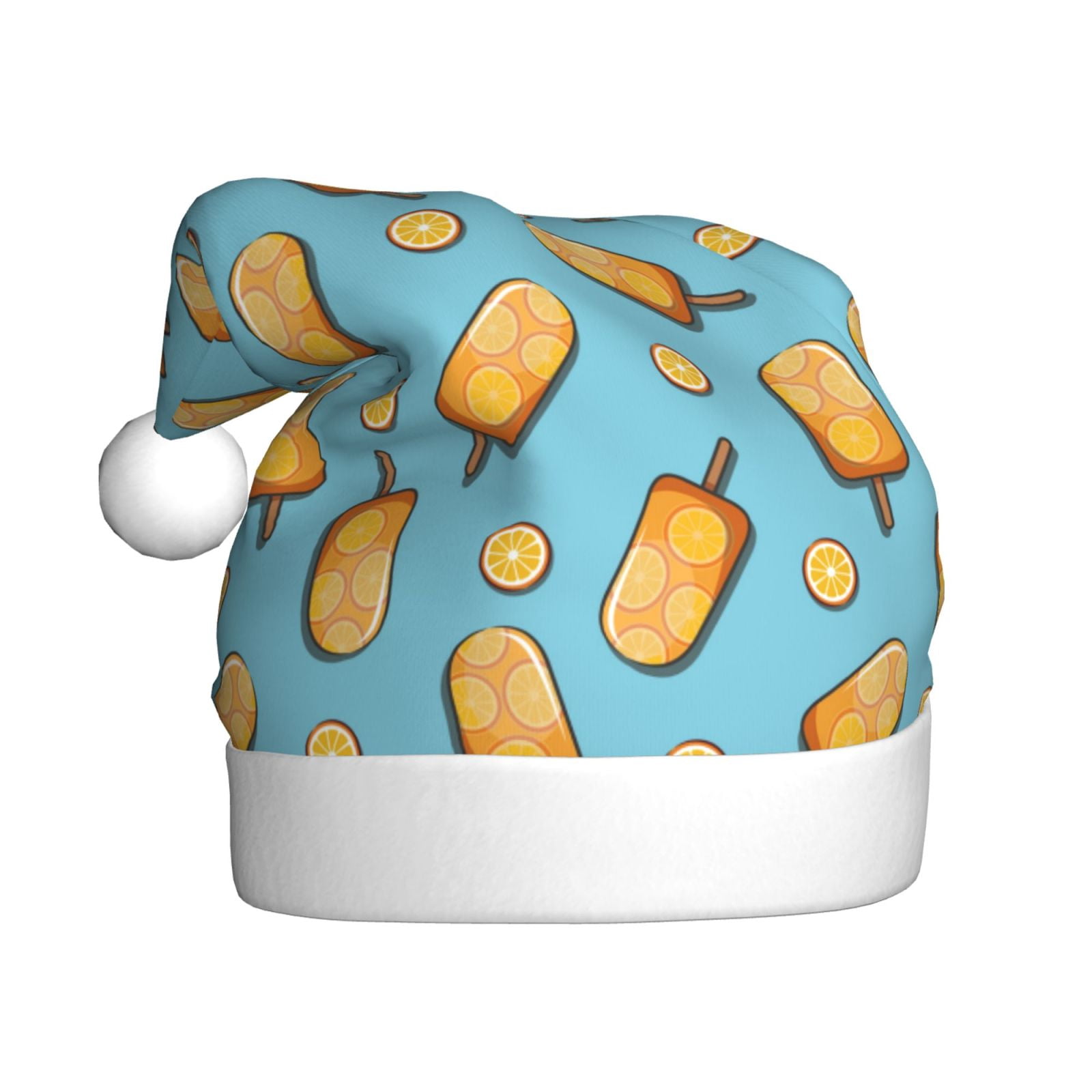 Fuzoiu Lemon Ice Cream Print Santa Hat Christmas Hat for Adults,Santa ...