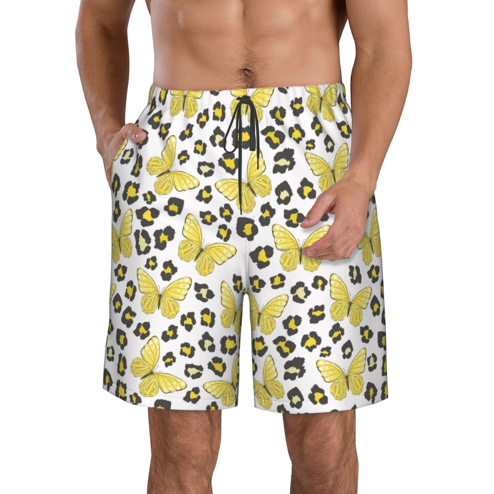 Fuzoiu Leopard And Butterfly Print Men's Beach Shorts,Men's Swim Trunks ...
