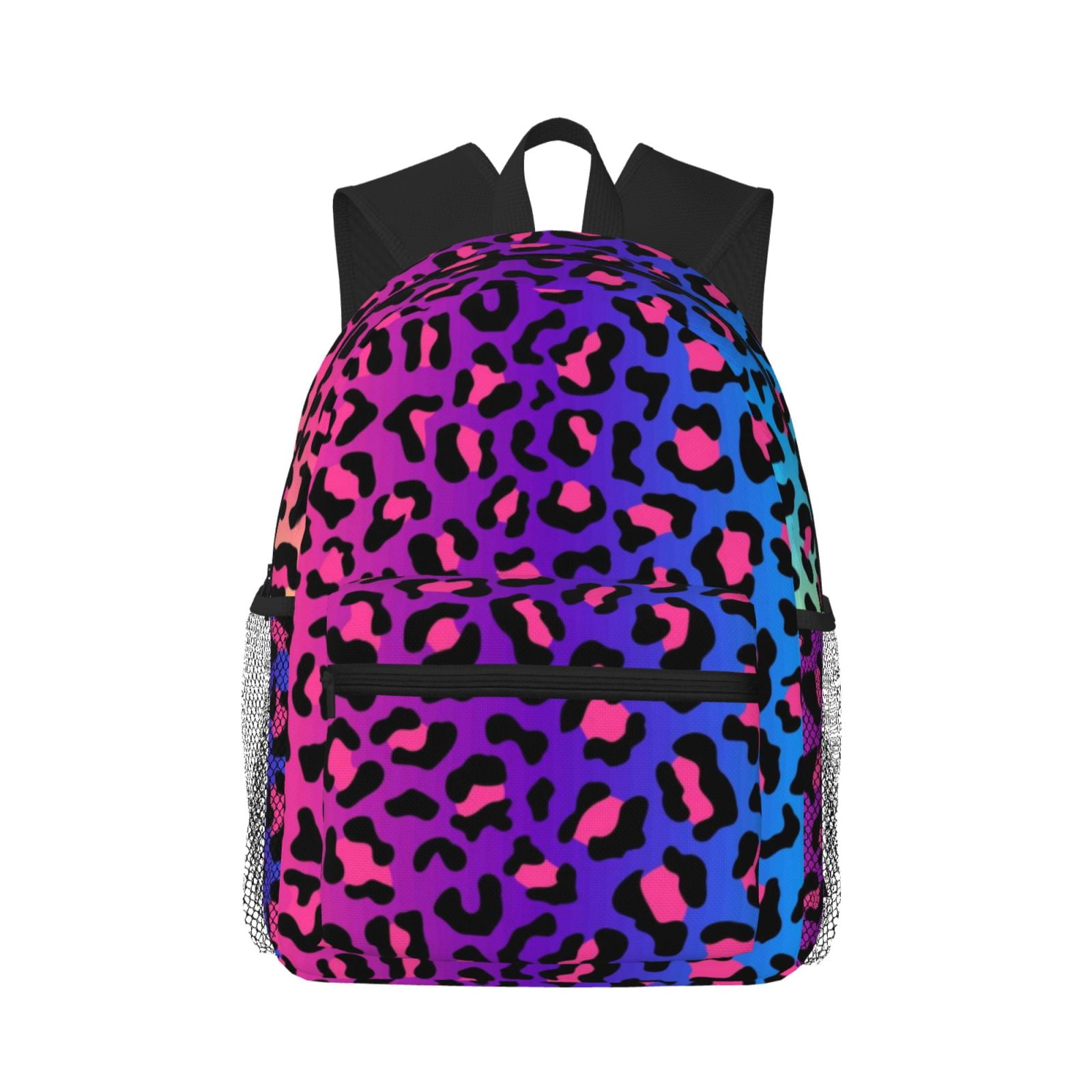 Fuzoiu Leopard Neon Rainbow Gradient Print School Backpack for Teens ...
