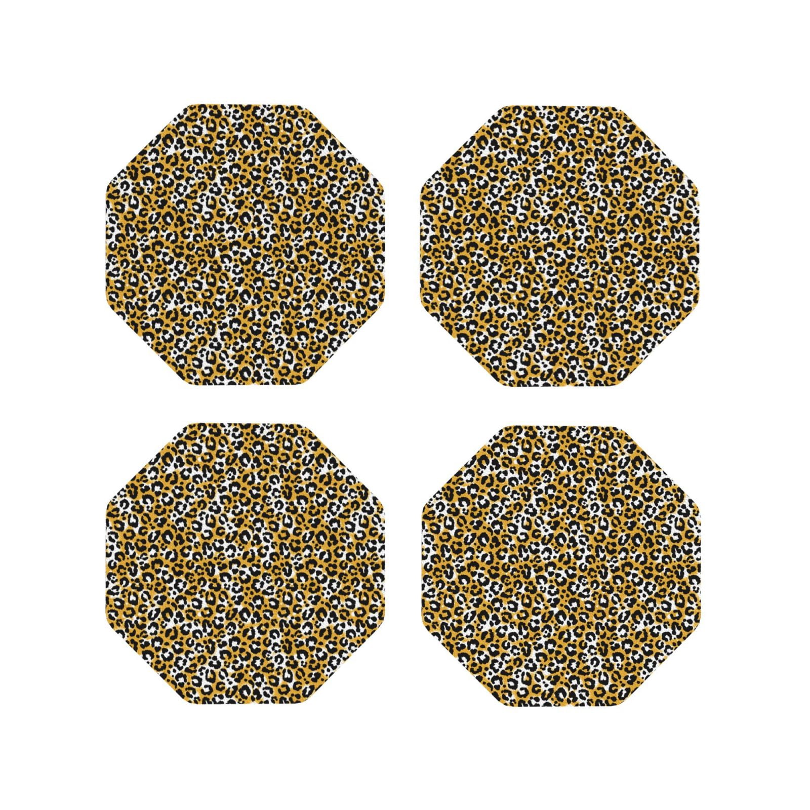 Fuzoiu Leopard Print Leather Coasters Set,Drink Coasters Set of 4,for ...