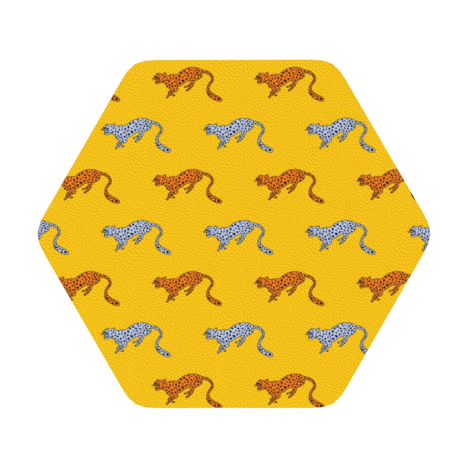 Fuzoiu Leopard Print Print Leather Coasters Set,Drink Coasters Set of 6 ...