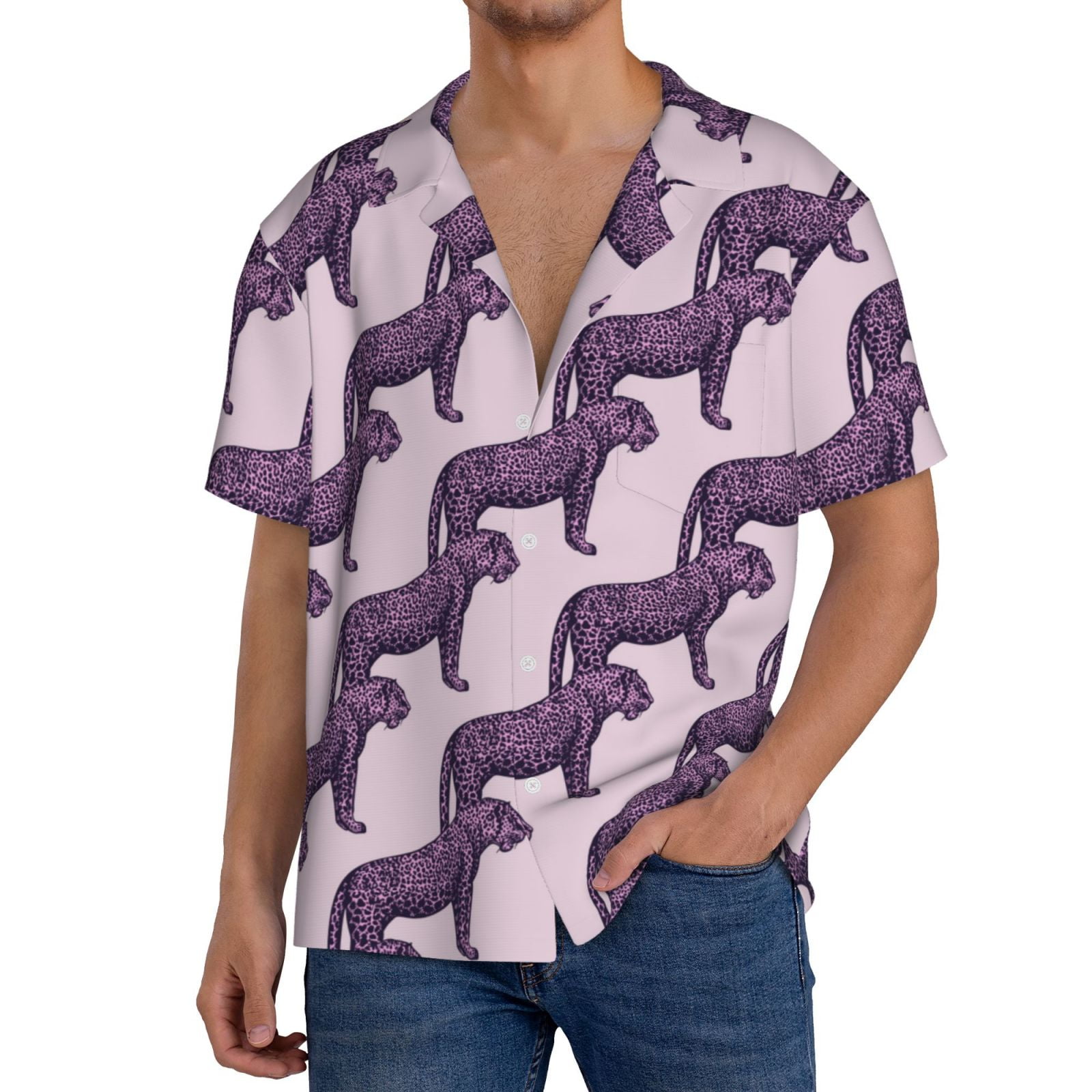 Fuzoiu Leopard Print Print Men's Casual Short,Men's Short Sleeve Shirt ...