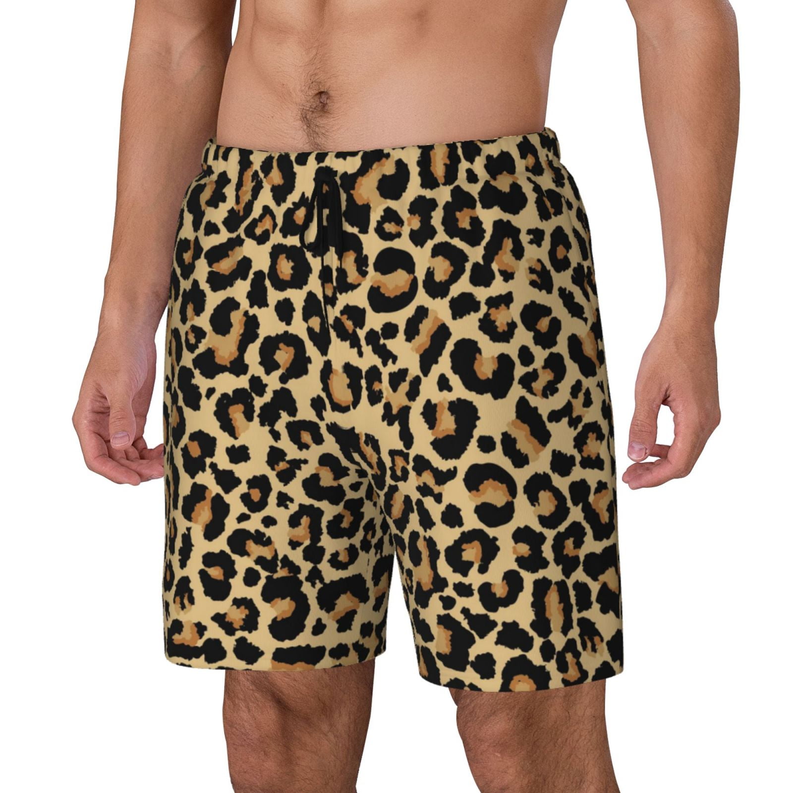 Fuzoiu Leopard Print Print Men's Swim Shorts,Quick-Dry Double-Layer ...
