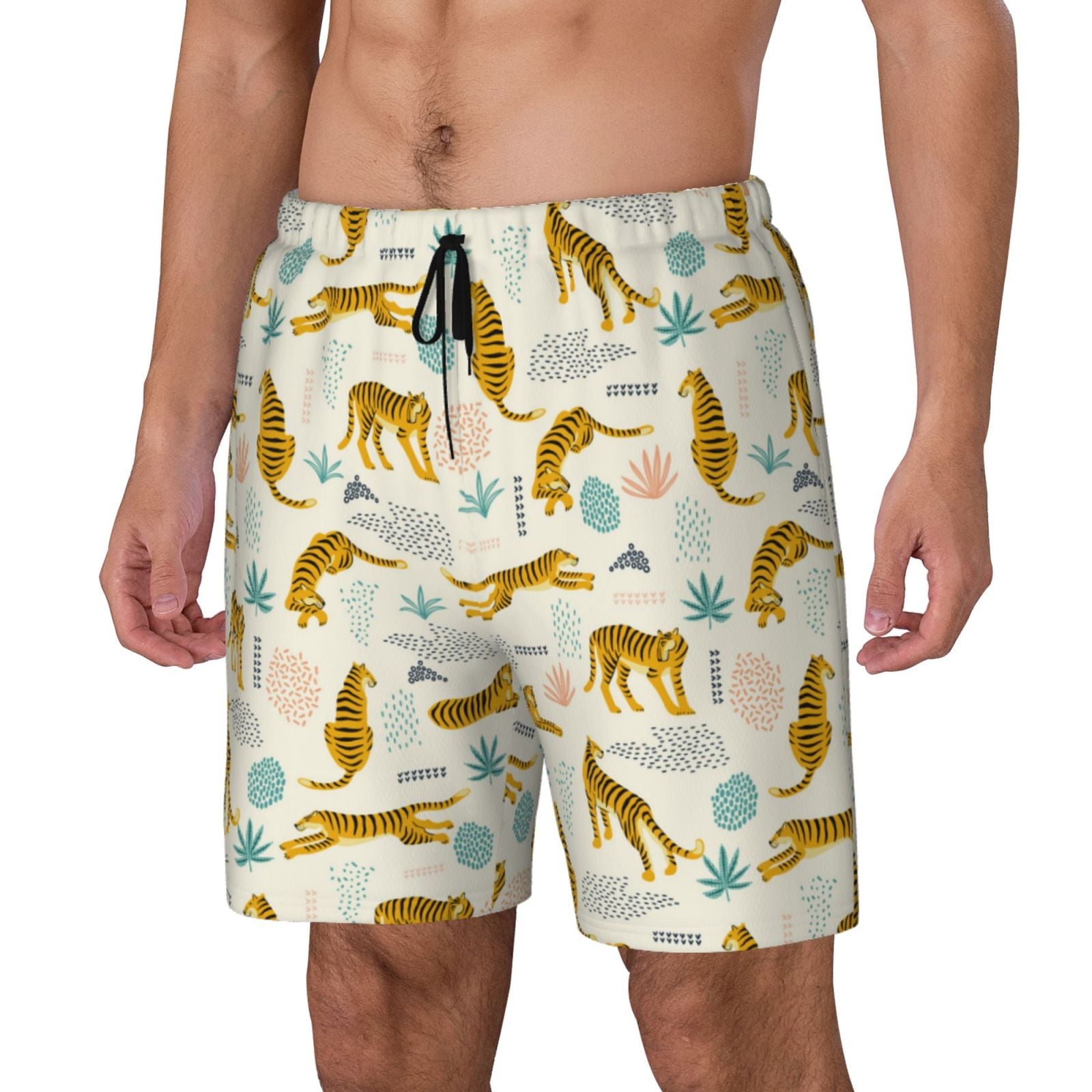 Fuzoiu Leopard Print Print Men's Swim Shorts,Quick-Dry Double-Layer ...