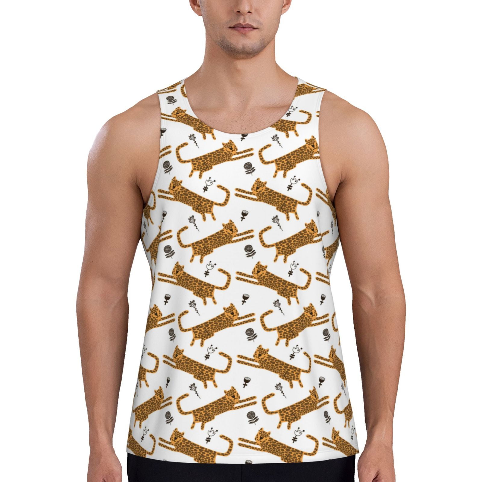 Fuzoiu Leopard Print Print Men's Workout Tank Tops,Sleeveless Gym Shirt ...