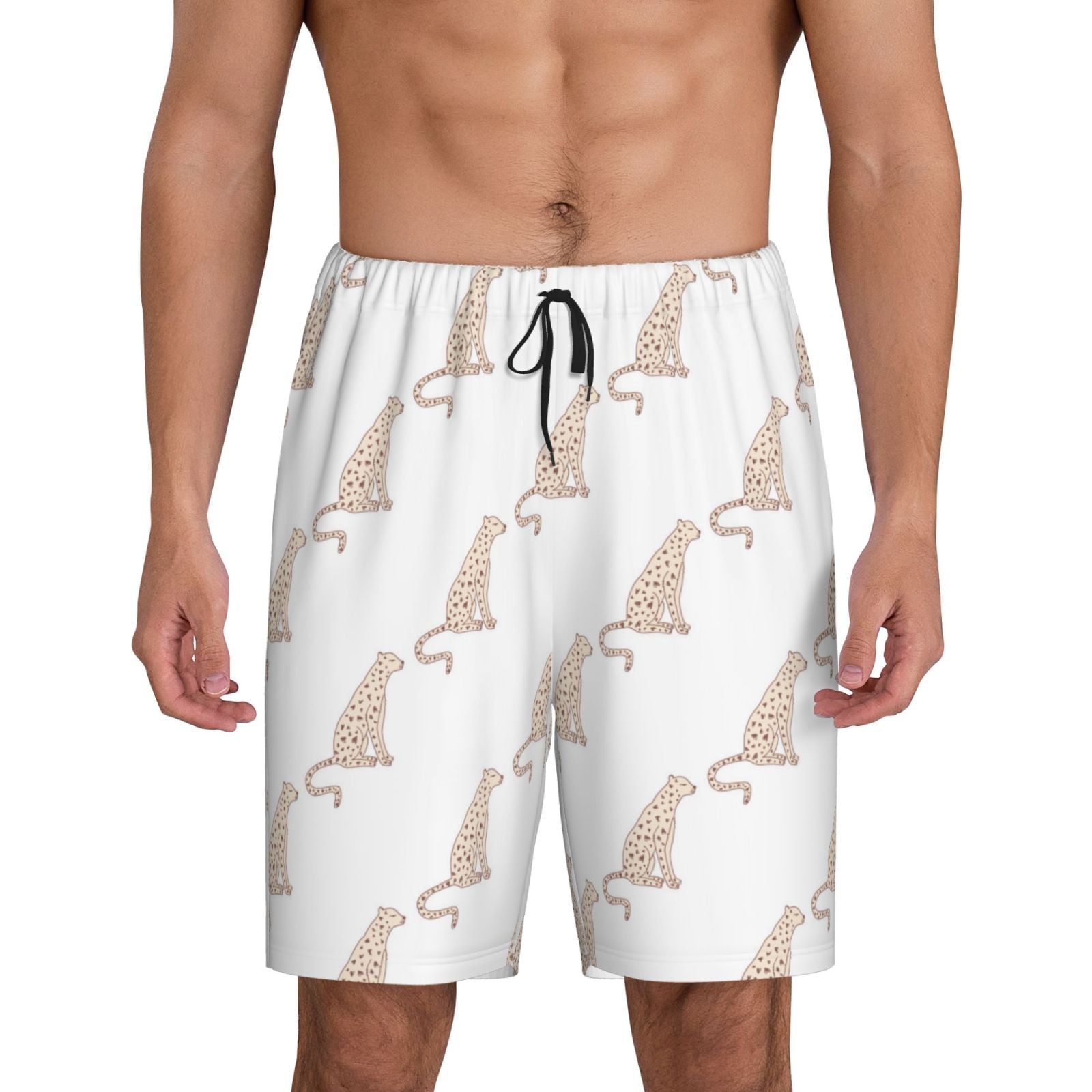 Fuzoiu Leopard Print Print Pajama Shorts for Men, Men's Pajama Bottoms ...