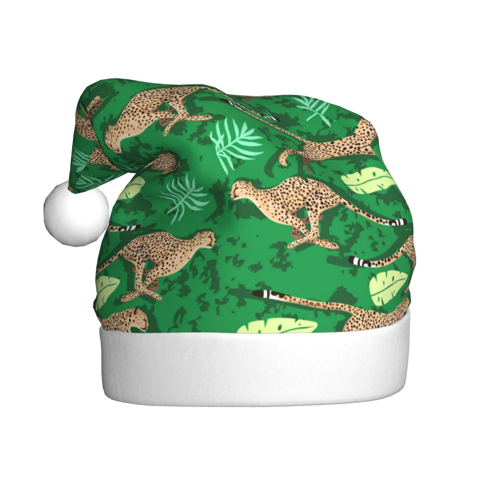 Fuzoiu Leopard Print Print Santa Hat Christmas Hat for Adults,Santa ...