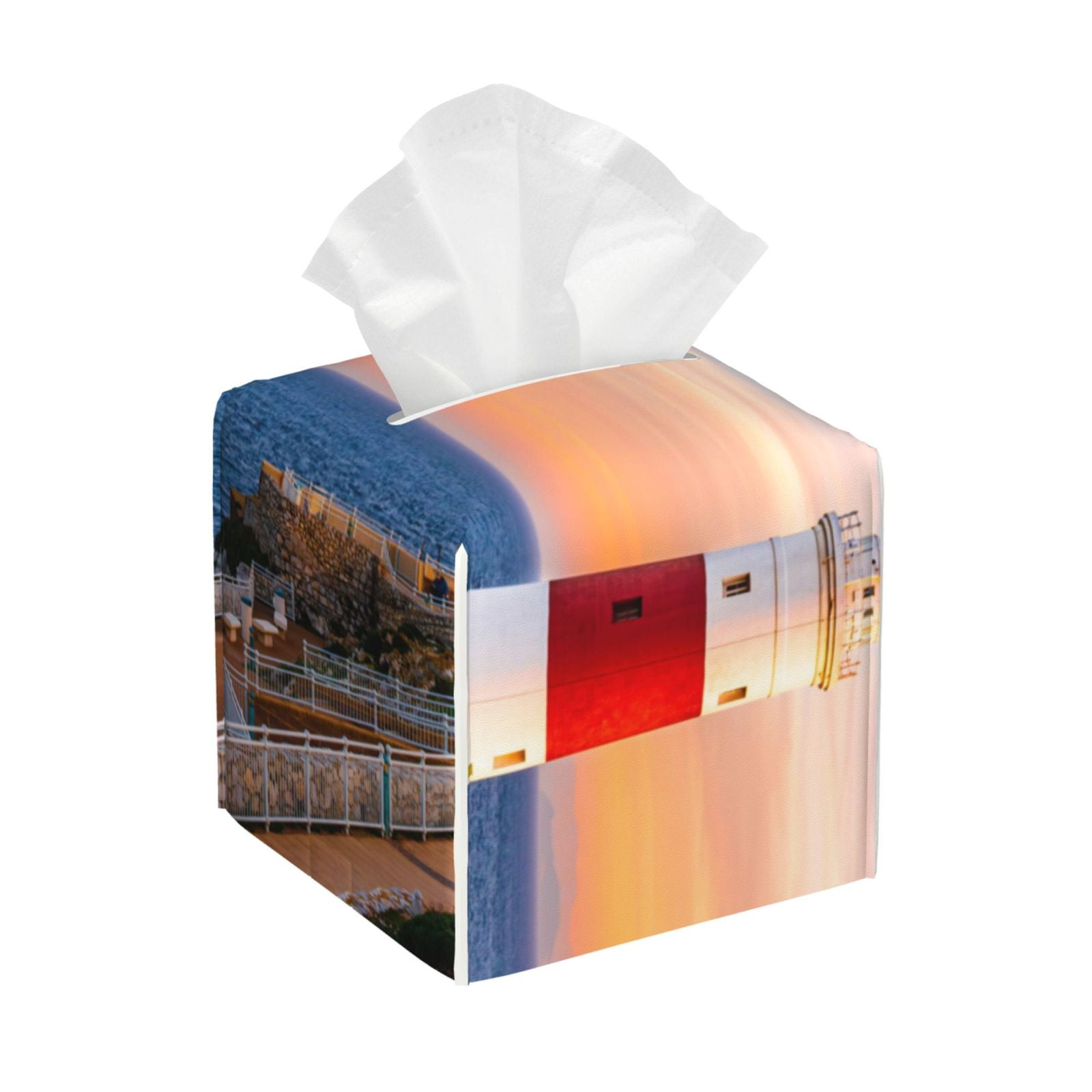 Fuzoiu Lighthous1 Print Tissue Box Cover Holder, Square Leather Tissue ...