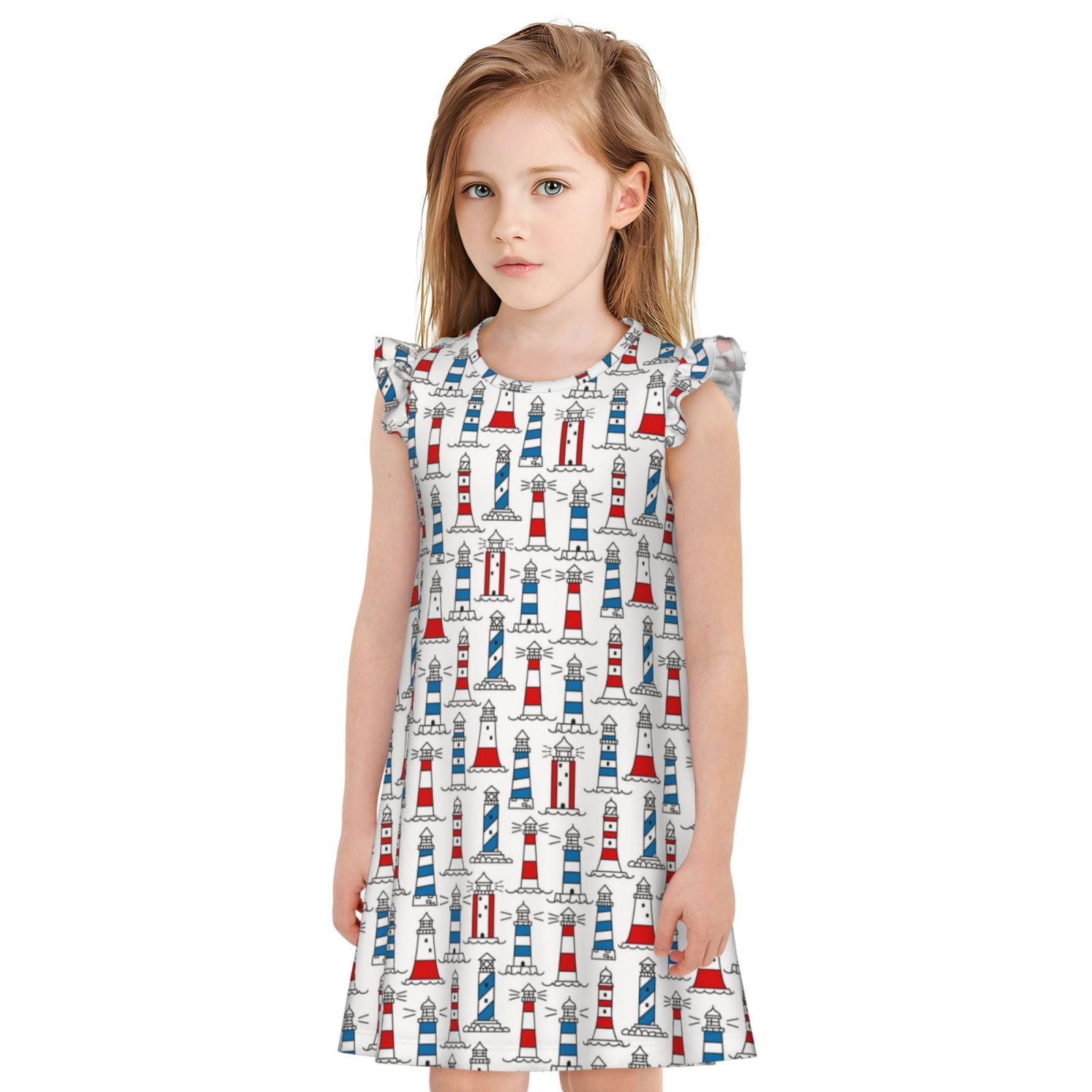 Fuzoiu Lighthouse And Beacon Print Girls' Nightgowns Pajamas Dress ...