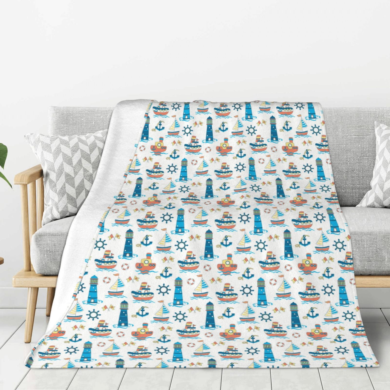 Fuzoiu Lighthouse And Sea Print Flannel Throw Blanket,Light Weight Warm ...