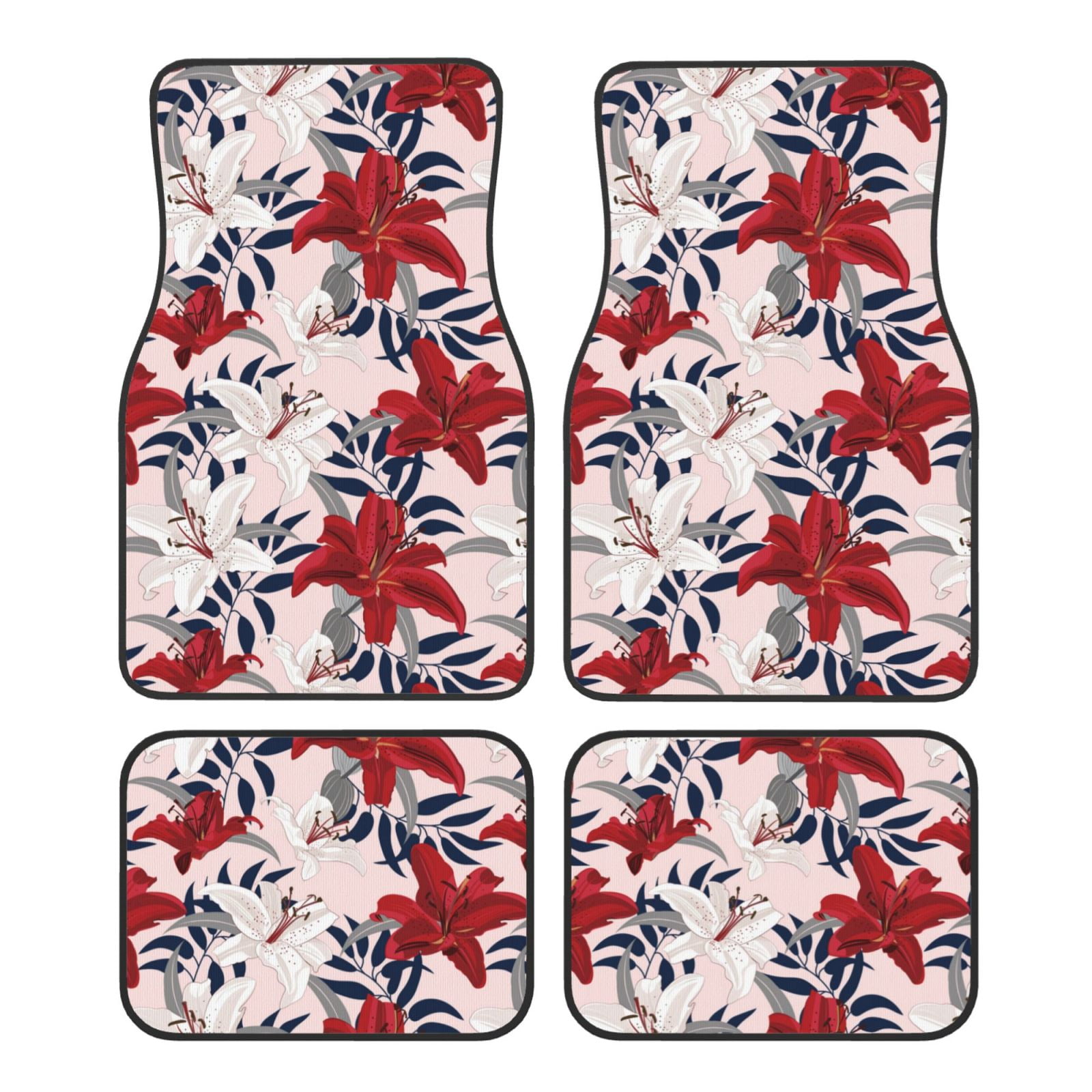 Fuzoiu Lilies Flowers Print Carpet Floor Mats for Car,Car Foot Mat Set ...