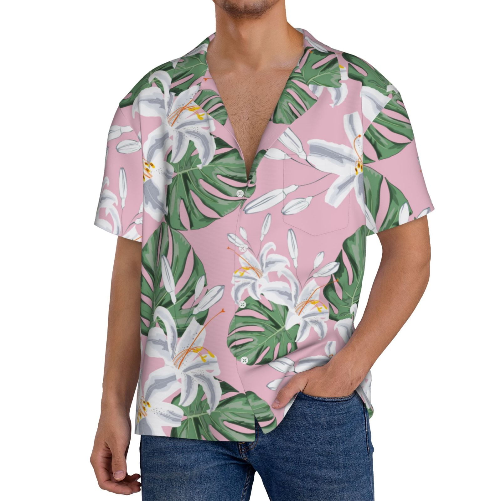 Fuzoiu Lilies Flowers Print Men's Casual Short,Men's Short Sleeve Shirt ...