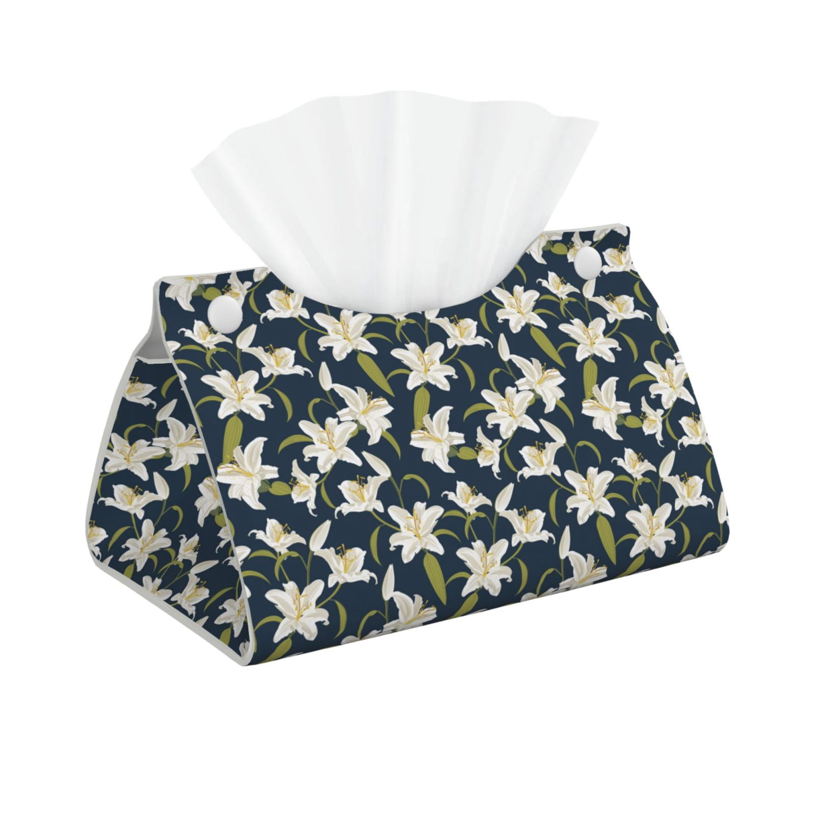 Fuzoiu Lilies Flowers Print Tissue Box Cover, PU Leather Tissue Holder ...