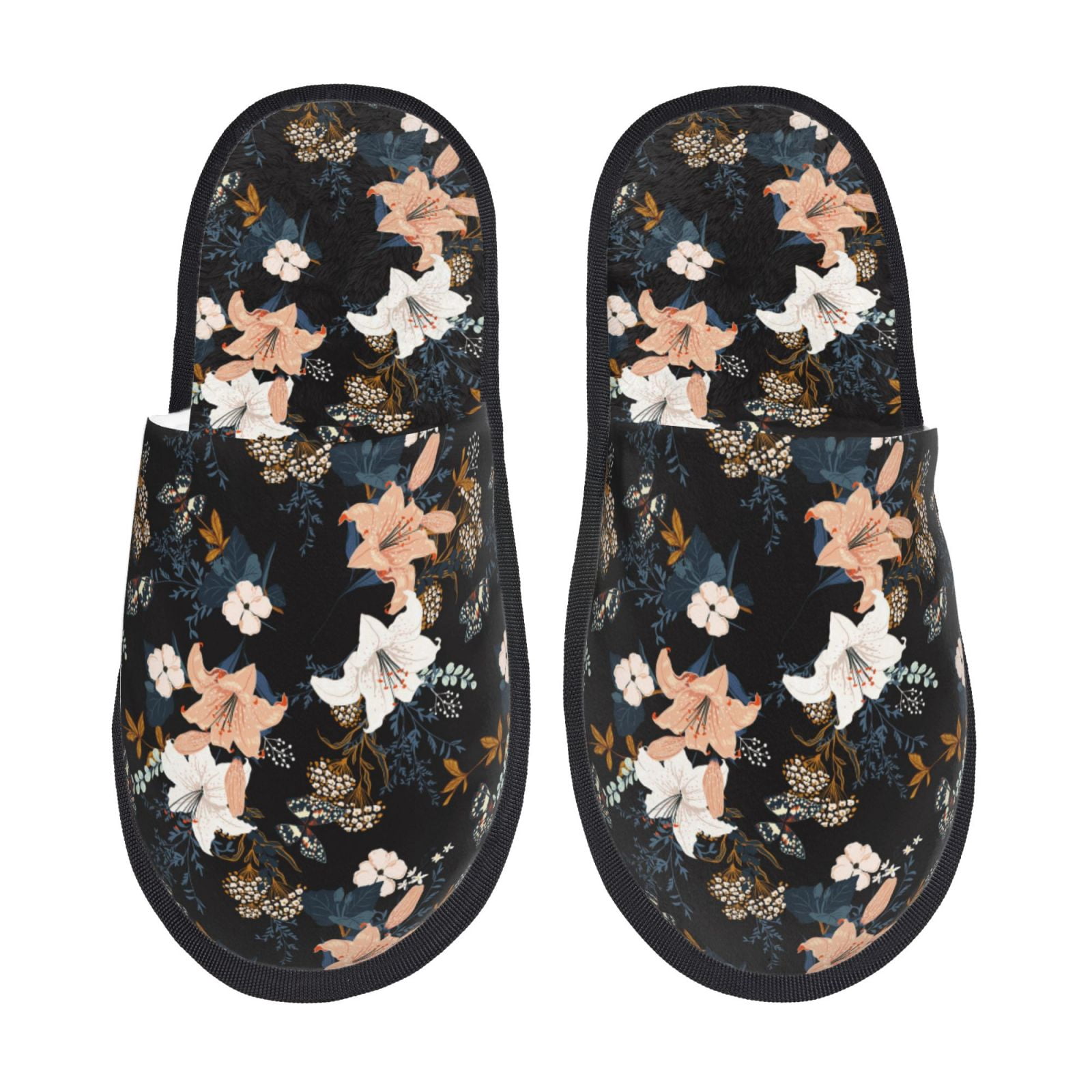 Fuzoiu Lilies Flowers Print Unisex Furry Slippers,Plush Indoor Shoes ...