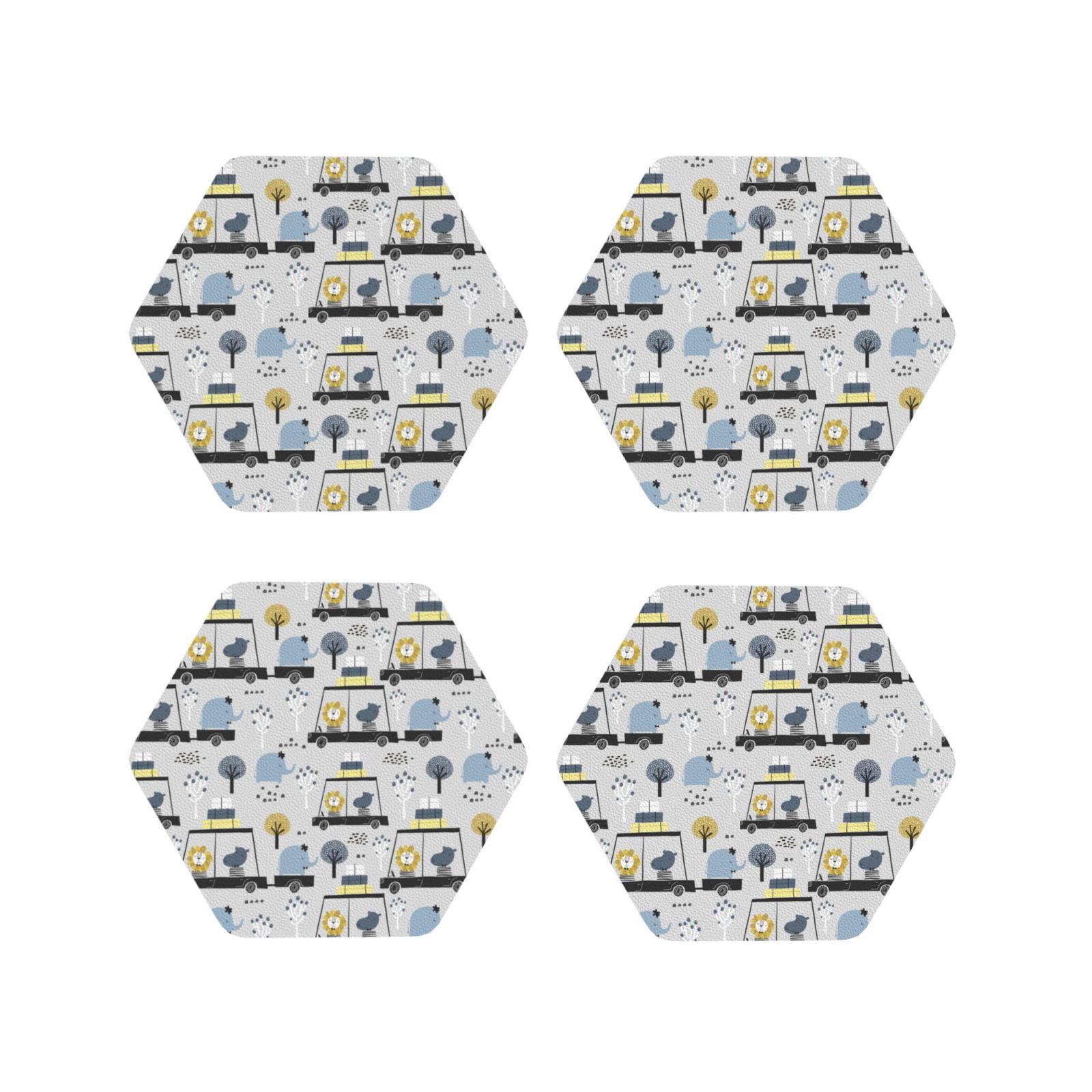 Fuzoiu Lion Hippo Elephant On The Car Print Leather Coasters Set,Drink ...