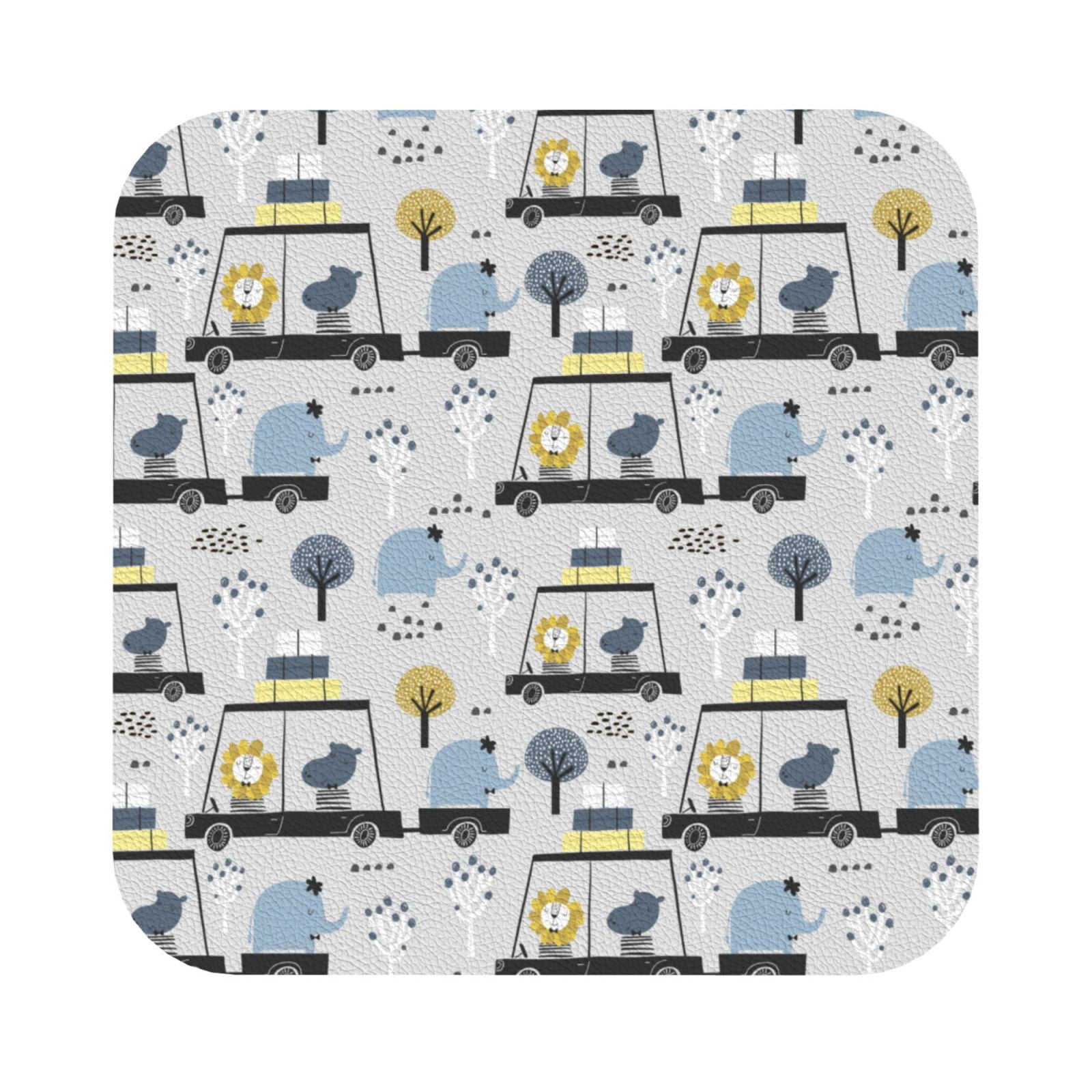 Fuzoiu Lion Hippo Elephant On The Car Print Leather Coasters Set,Drink ...