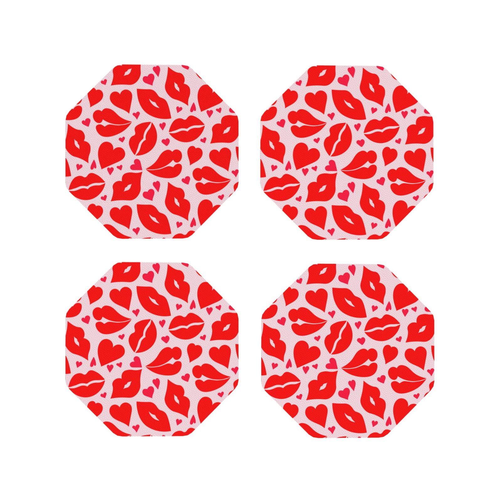 Fuzoiu Lips Kiss Print Leather Coasters Set,Drink Coasters Set of 4,for ...
