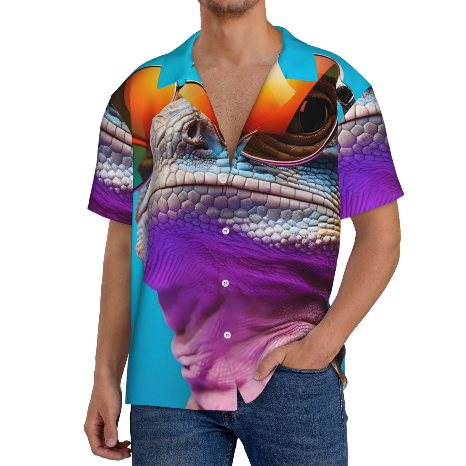 Fuzoiu Lizard With Sunglasses Colorful Print Men's Casual Short,Men's ...