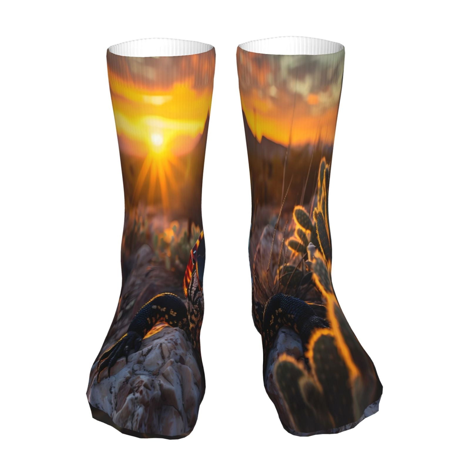 Fuzoiu Lizard With Sunglasses Sunset Print Crew Socks,Casual Athletic ...