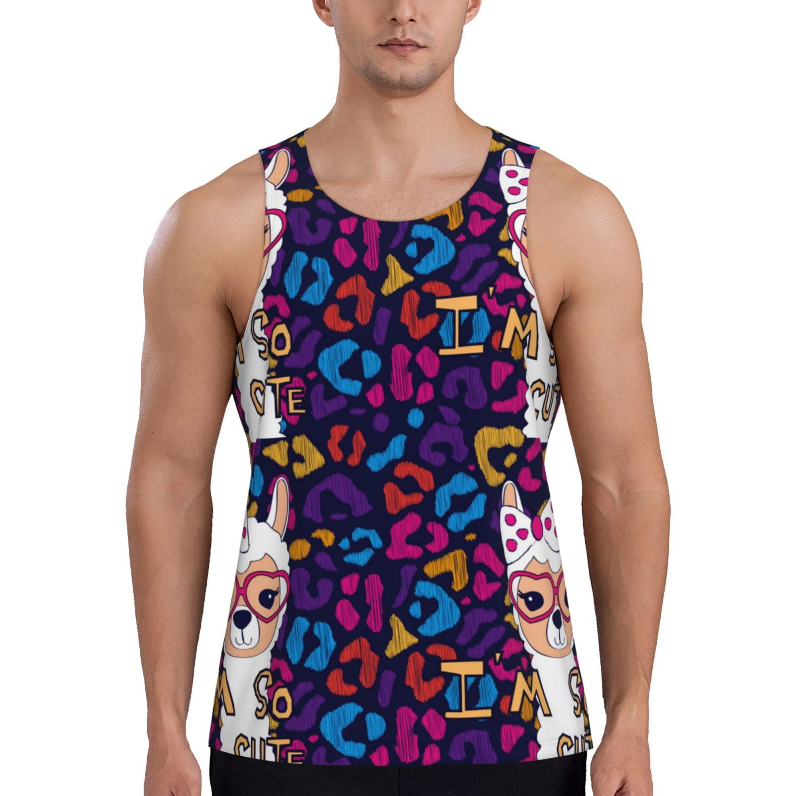 Fuzoiu Llama Alpaca Print Men's Workout Tank Tops,Sleeveless Gym Shirt ...