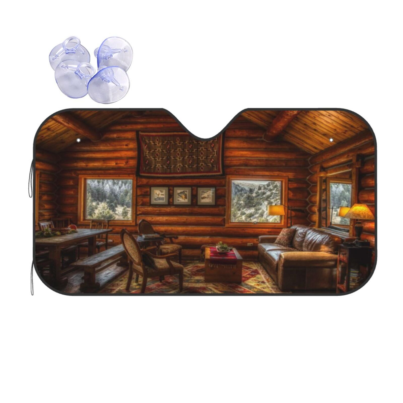 Fuzoiu Log Cabin Inside Print Car Windshield Sun Shade,Block Uv Rays ...
