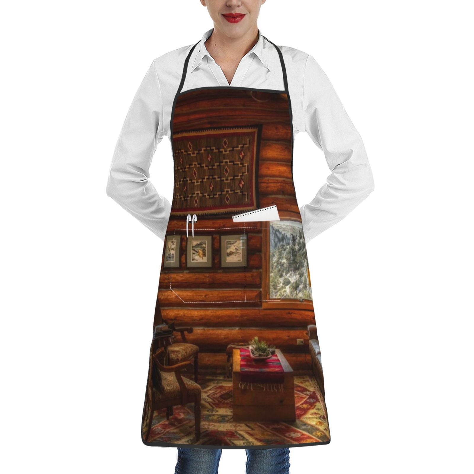 Fuzoiu Log Cabin Inside Print Kitchen Cooking Aprons,Kitchen Cooking ...