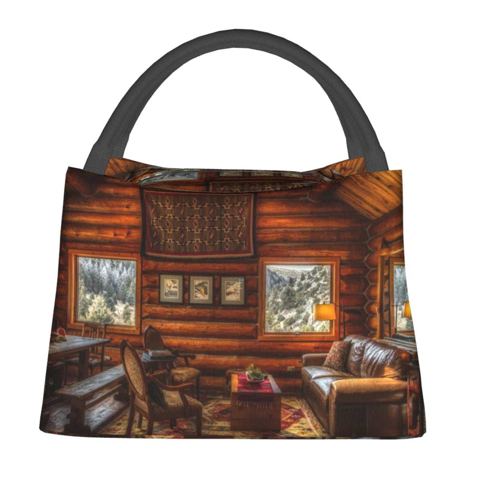 Fuzoiu Log Cabin Inside Print Portable Insulation Lunch Bag,Large Lunch ...