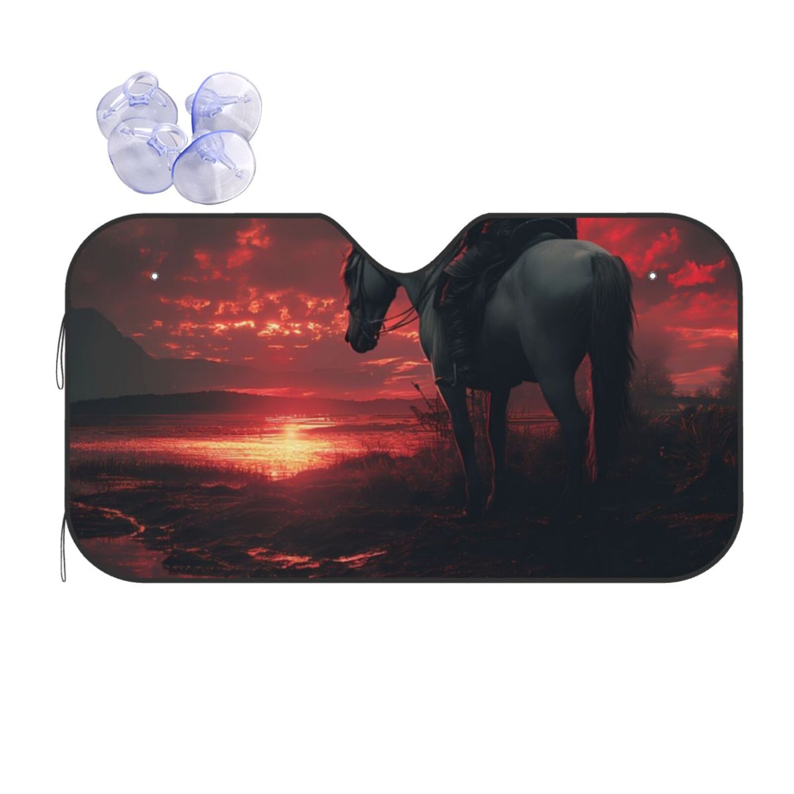 Fuzoiu Lone Rider Under Red Sky Print Car Windshield Sun Shade,Block Uv ...