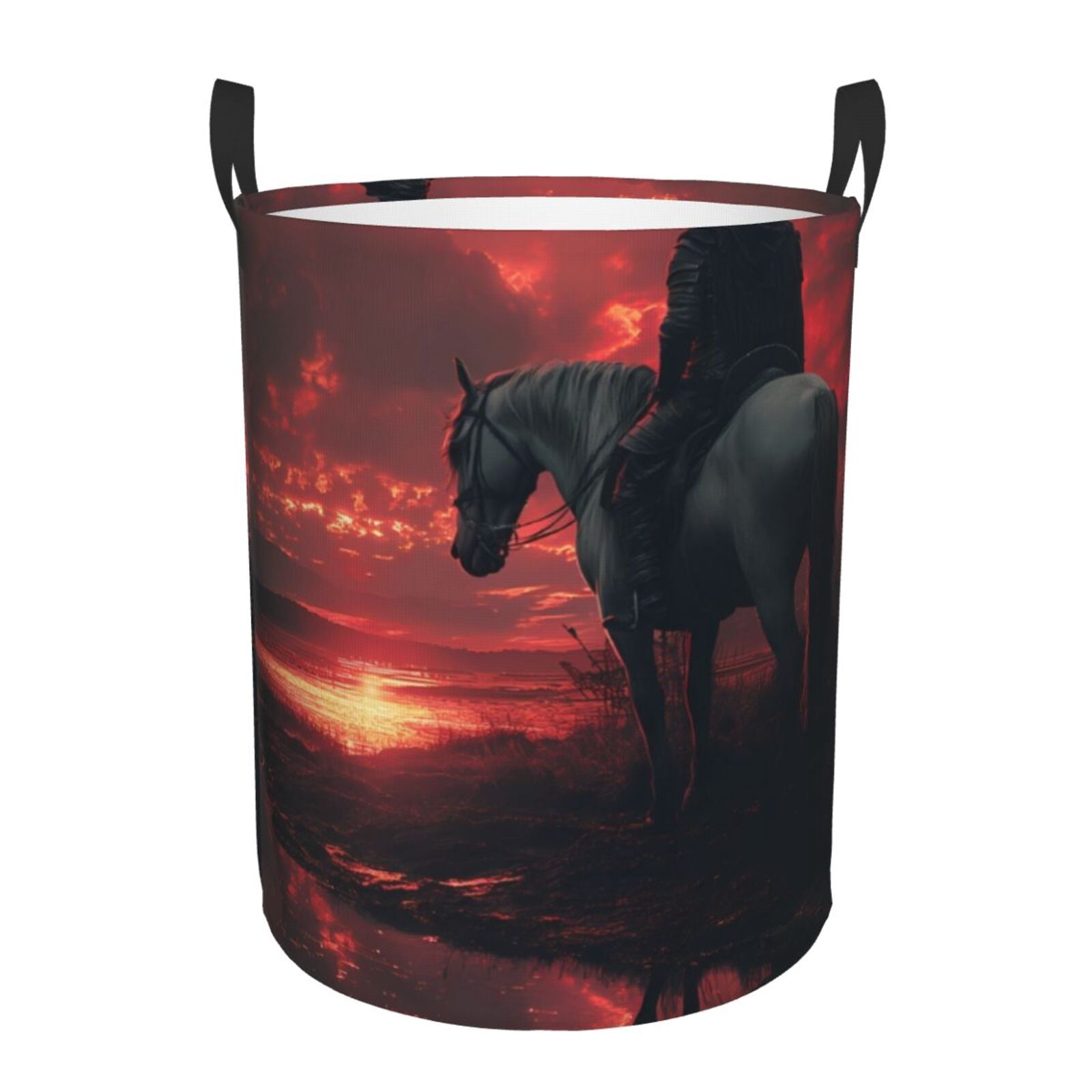 Fuzoiu Lone Rider Under Red Sky Print Circular Hamper,Laundry Basket ...