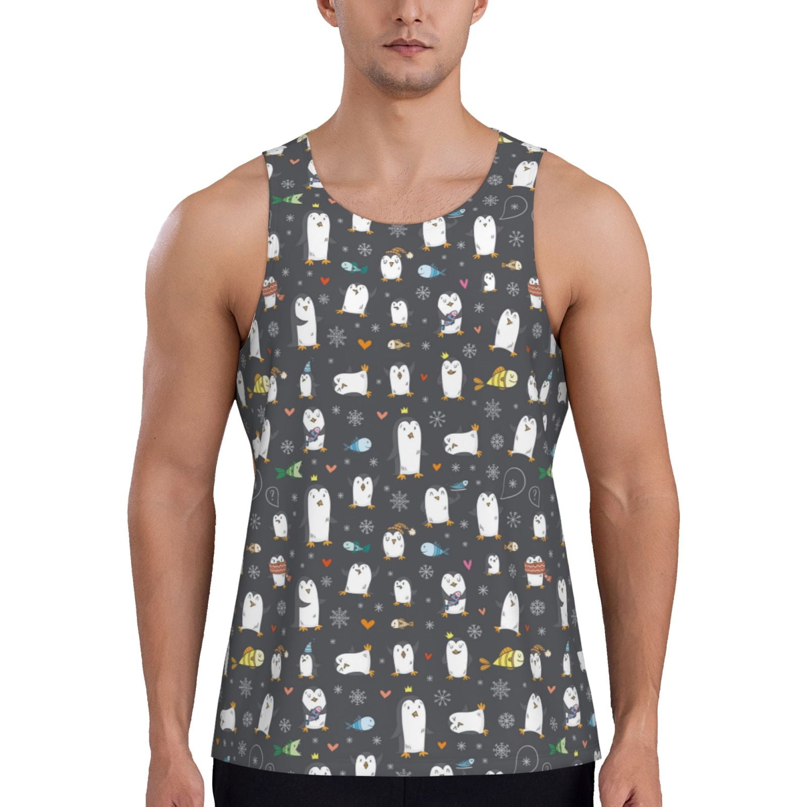 Fuzoiu Lovely Penguin Print Men's Workout Tank Tops,Sleeveless Gym ...