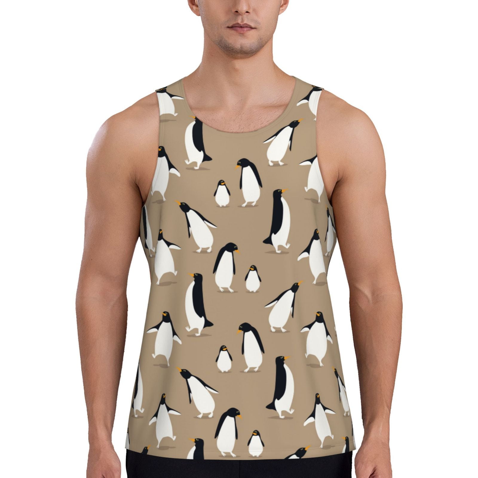 Fuzoiu Lovely Penguin Print Men's Workout Tank Tops,Sleeveless Gym ...