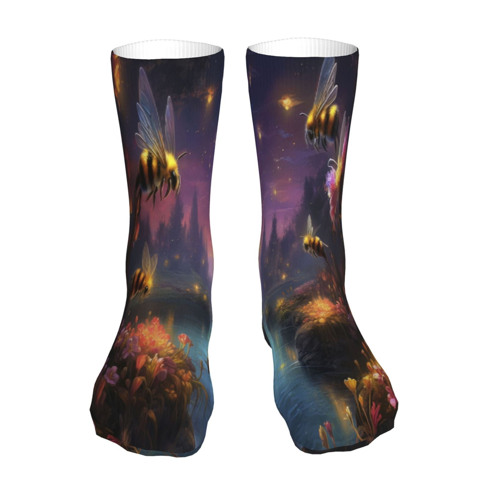Fuzoiu Magical Bees Twilight River Print Crew Socks,Casual Athletic Gym ...