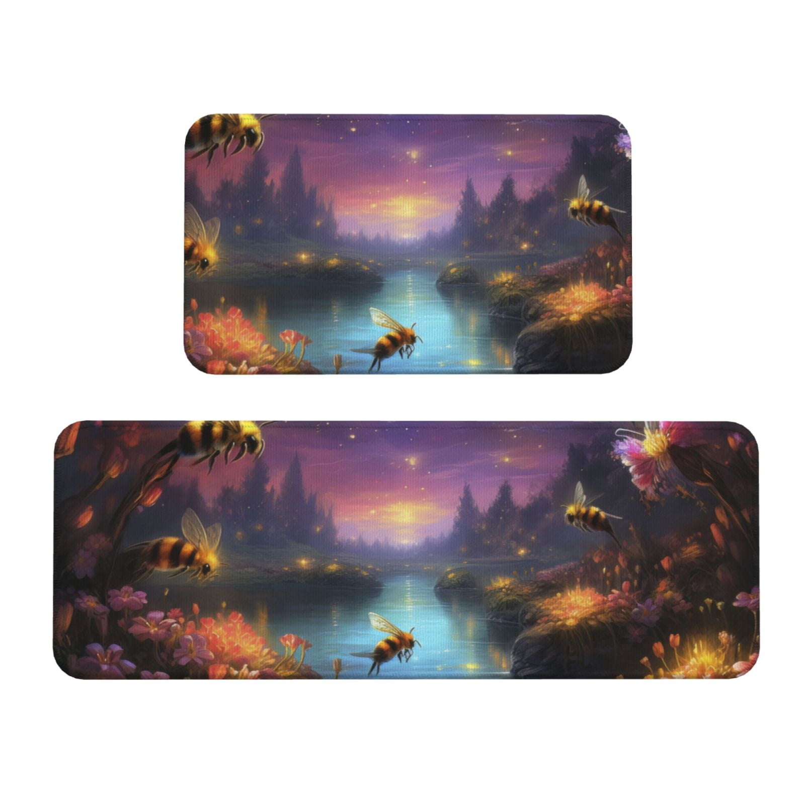 Fuzoiu Magical Bees Twilight River Print Kitchen Floor Mat 2 Sets ...