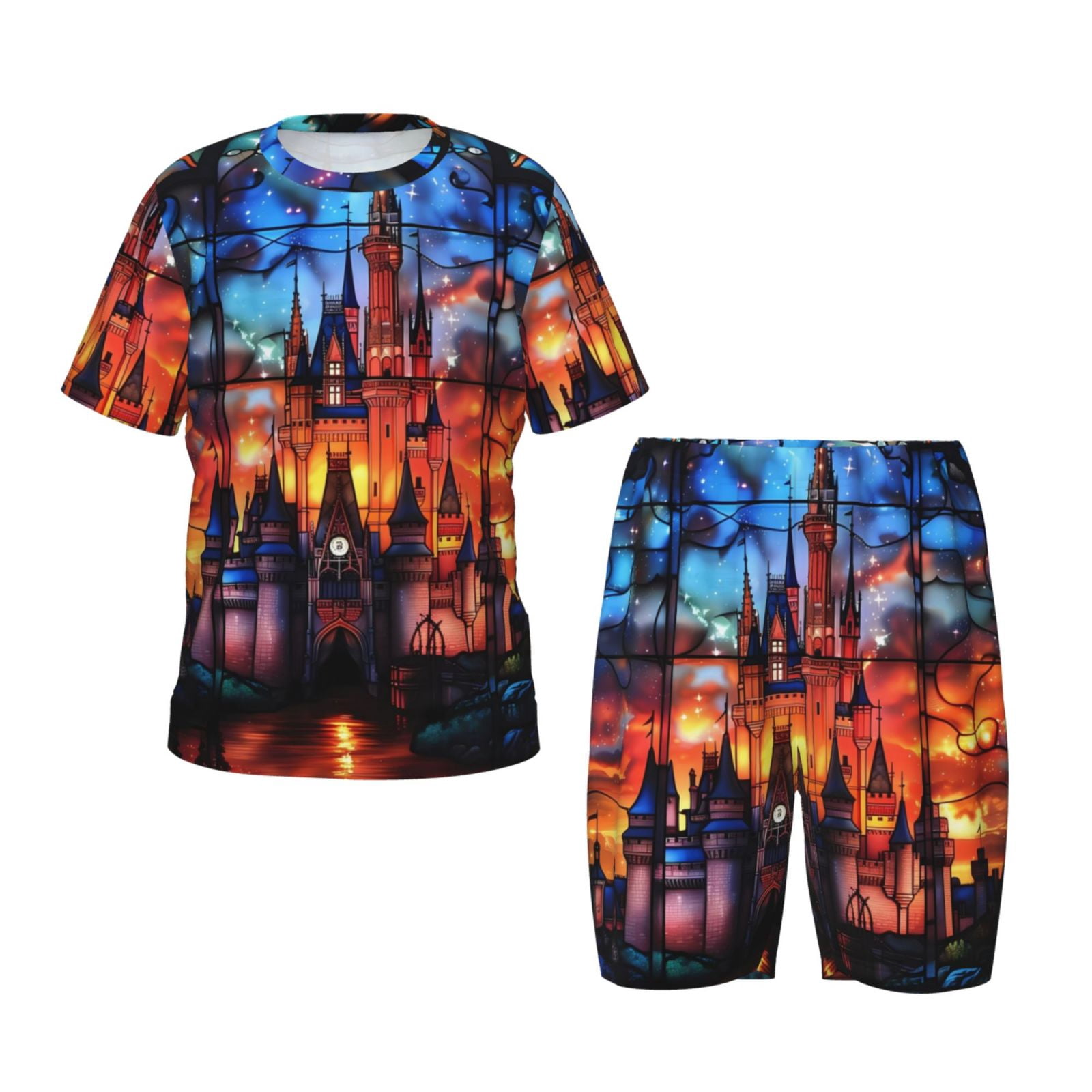 Fuzoiu Magical Stained Glass Castle Print Boys Girls Pjs Sleepwear,2 ...