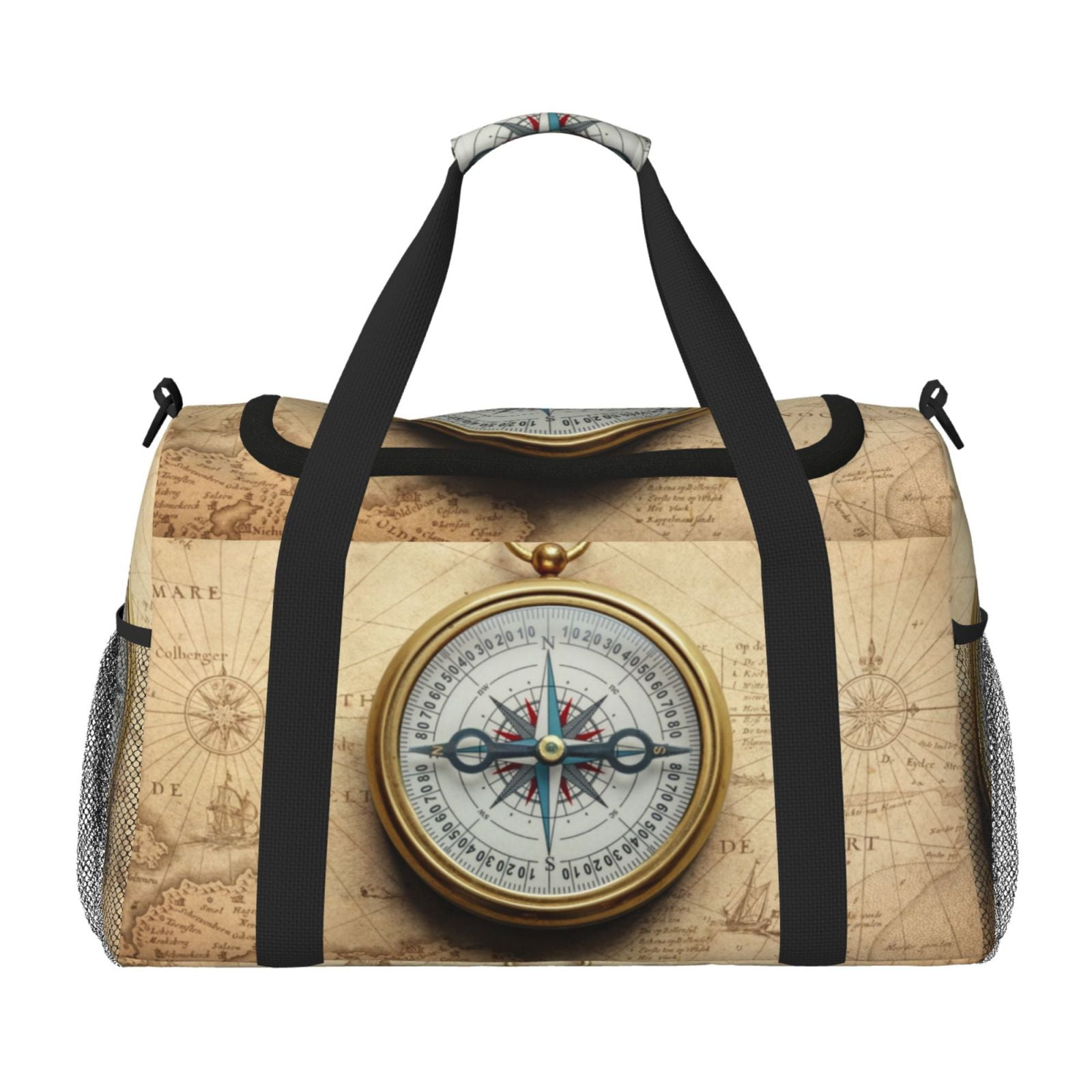Fuzoiu Magnetic Old Compass On World Map Print Travel Duffle Bag,Carry ...