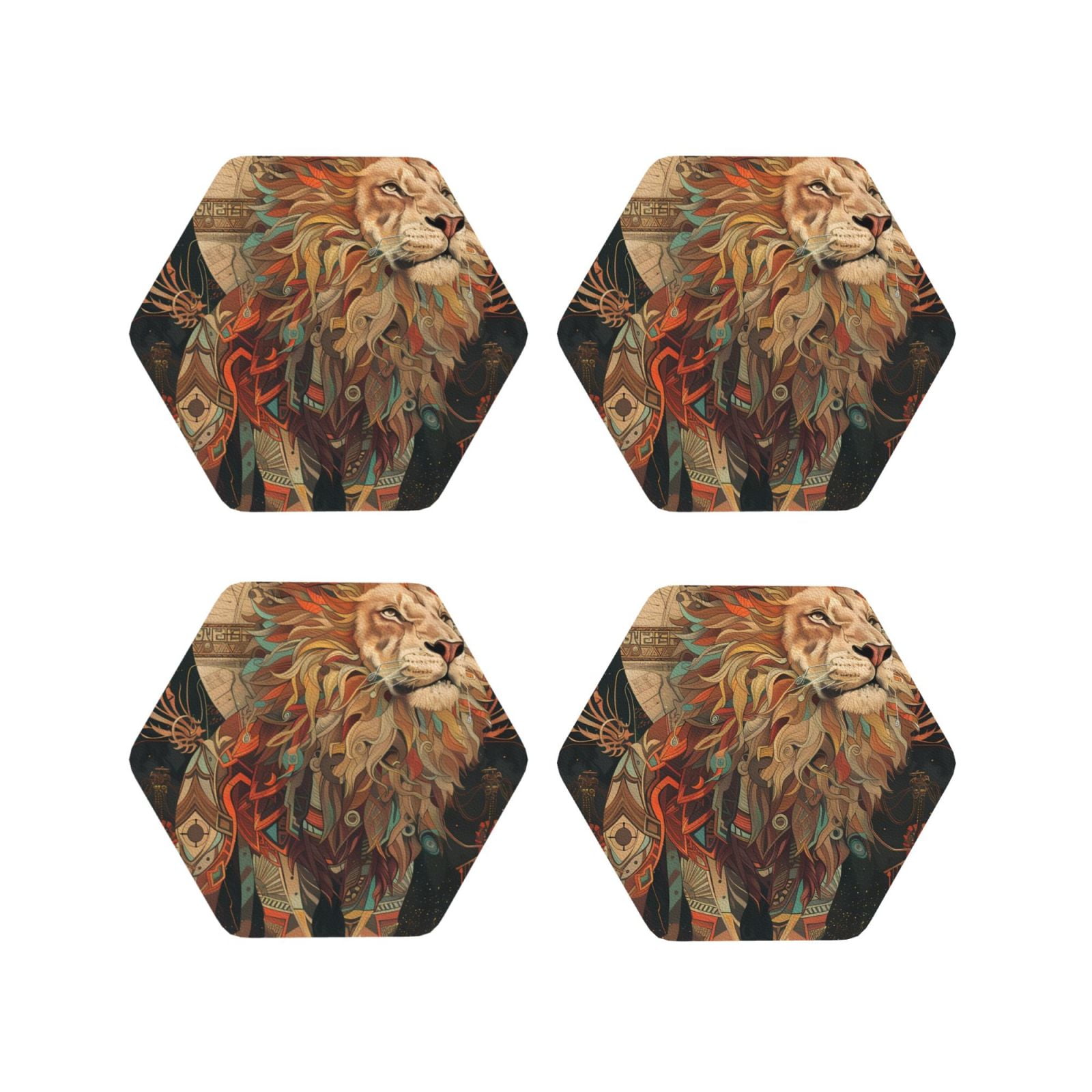 Fuzoiu Majestic Cosmic Lion Print Leather Coasters Set,Drink Coasters ...