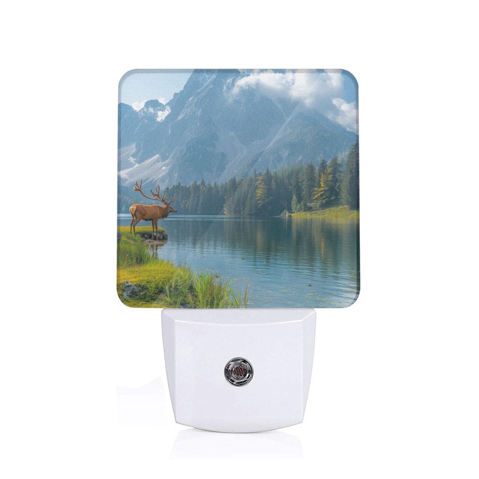 Fuzoiu Majestic Deer Mountain Lake Print Dusk to Dawn LED Night Light ...