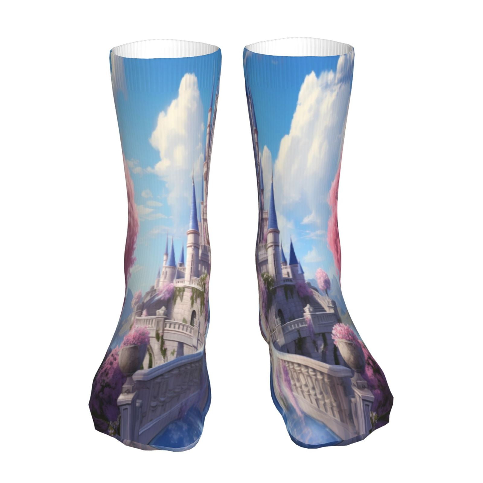 Fuzoiu Majestic Fantasy Castle Print Crew Socks,Casual Athletic Gym ...